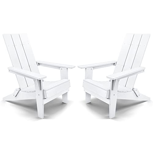 YEFU Modern Folding Adirondack Chair Set of 2 Plastic (White),1s Expand/Store Upgrade Unlocked Weather-Resistant, Poly Lumber Outdoor Chairs Stacked, Widely Used in Outside Patio, Lawn, Deck,Garden