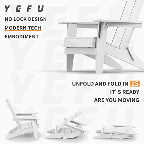 YEFU Modern Folding Adirondack Chair Set of 2 Plastic (White),1s Expand/Store Upgrade Unlocked Weather-Resistant, Poly Lumber Outdoor Chairs Stacked, Widely Used in Outside Patio, Lawn, Deck,Garden