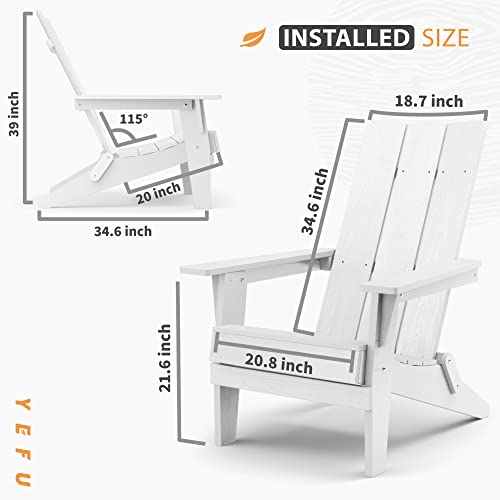 YEFU Modern Folding Adirondack Chair Set of 2 Plastic (White),1s Expand/Store Upgrade Unlocked Weather-Resistant, Poly Lumber Outdoor Chairs Stacked, Widely Used in Outside Patio, Lawn, Deck,Garden