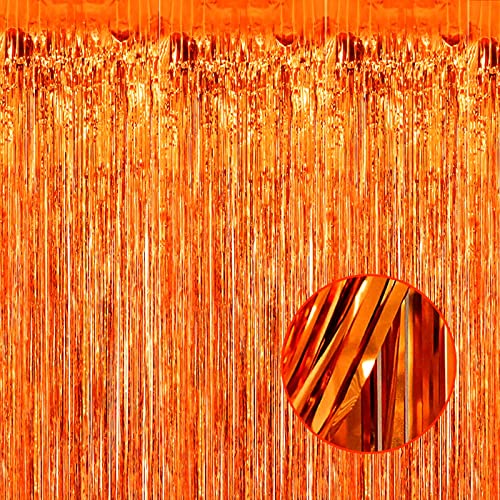 HalloweenDecorate 4 Pack Orange Foil Fringe Curtain Backdrop, 3.28Ftx8.2Ft Metallic Tinsel Foil Fringe Streamers Curtains for Party, Photo Booth Props, Birthday, 2022 Mother's Day Decoration Supplies