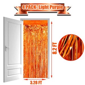 HalloweenDecorate 4 Pack Orange Foil Fringe Curtain Backdrop, 3.28Ftx8.2Ft Metallic Tinsel Foil Fringe Streamers Curtains for Party, Photo Booth Props, Birthday, 2022 Mother's Day Decoration Supplies