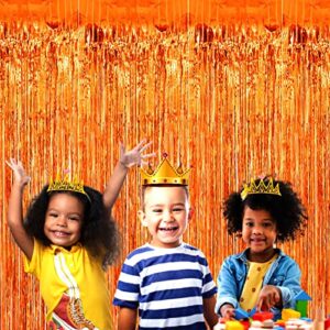 HalloweenDecorate 4 Pack Orange Foil Fringe Curtain Backdrop, 3.28Ftx8.2Ft Metallic Tinsel Foil Fringe Streamers Curtains for Party, Photo Booth Props, Birthday, 2022 Mother's Day Decoration Supplies