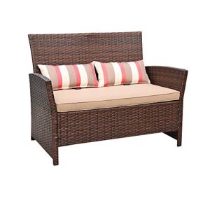 sunsitt outdoor wicker loveseat with cushions, 2 seats patio pe rattan sofa with lumbar pillows, porch, backyard, garden, pool, steel frame