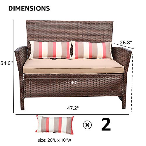 SUNSITT Outdoor Wicker Loveseat with Cushions, 2 Seats Patio PE Rattan Sofa with Lumbar Pillows, Porch, Backyard, Garden, Pool, Steel Frame