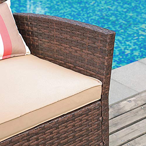 SUNSITT Outdoor Wicker Loveseat with Cushions, 2 Seats Patio PE Rattan Sofa with Lumbar Pillows, Porch, Backyard, Garden, Pool, Steel Frame