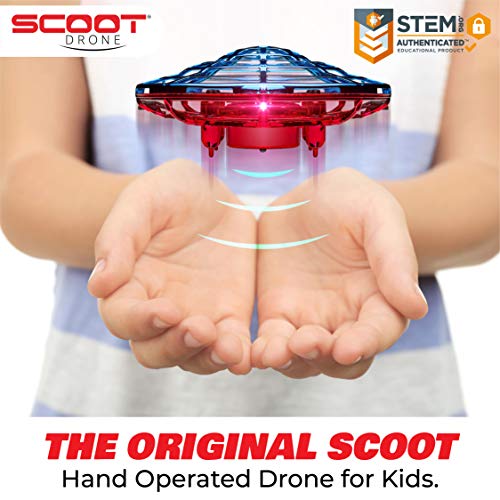 Force1 Scoot Combo Hand Operated Drone for Kids or Adults - Hands Free Motion Sensor Mini Drone, Easy Indoor Rechargeable UFO Flying Ball Drone Toy for Boys and Girls (Red/Blue)