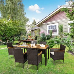 VINGLI 7 Pieces Patio Dining Set, Acacia Wood Patio Furniture Outdoor Dining Set for 6 Patio Dining Table for Garden and Yard