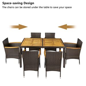 VINGLI 7 Pieces Patio Dining Set, Acacia Wood Patio Furniture Outdoor Dining Set for 6 Patio Dining Table for Garden and Yard