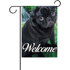 anleygardeflagsu black pug sad garden flag, custom holiday celebrate garden decor flag,12″x18″ polyester double sided