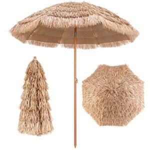 tangkula 7.2 ft thatched patio umbrella, hawaiian style grass beach umbrella with tilt adjustment, 8 ribs, tropical palapa tiki umbrella for garden, yard, poolside