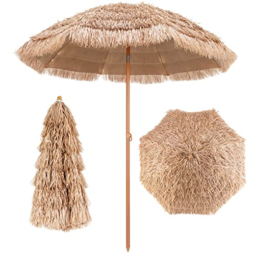 TANGKULA 7.2 FT Thatched Patio Umbrella, Hawaiian Style Grass Beach Umbrella with Tilt Adjustment, 8 Ribs, Tropical Palapa Tiki Umbrella for Garden, Yard, Poolside