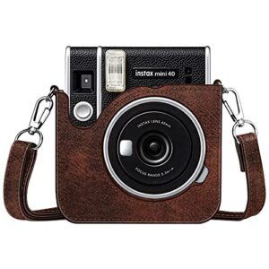 Fintie Protective Case for Fujifilm Instax Mini 40 Instant Camera - Premium Vegan Leather Bag Cover with Removable Adjustable Strap, Vintage Brown