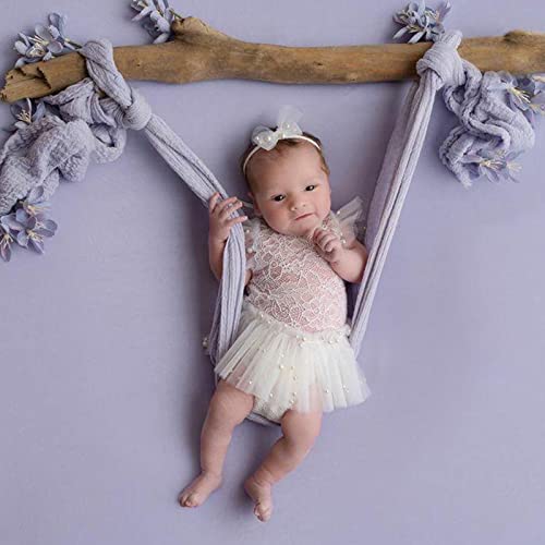 M&G House White Lace Newborn Photography Outfits Girl Newborn Photography Props Pearl Lace Rompers Newborn Girl Lace Romper Photoshoot Outfits Halloween (Short Sleeve, White, 0-2Months)