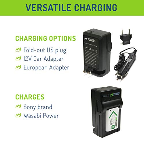 Wasabi Power NP-BX1 Battery (2-Pack) and Charger for Sony NP-BX1/M8, Cyber-Shot DSC-HX80, HX90V, HX95, HX99, HX350, RX1, RX1R II, RX100 (II/III/IV/V/VA/VI/VII), FDR-X3000, HDR-AS50, AS300, ZV-1, etc., black (KIT-BTR-NPBX1-LCH-NPBX1-01)