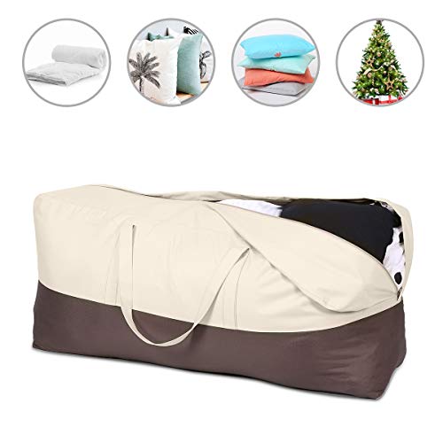 Vailge Patio Cushion/Cover Storage Bag Waterproof Outdoor Patio Furniture Seat Rectanglar Cushions Storage Bag, Zippered Protective Patio Cover Carrying Bag with Handles - Oversized,Beige & Brown