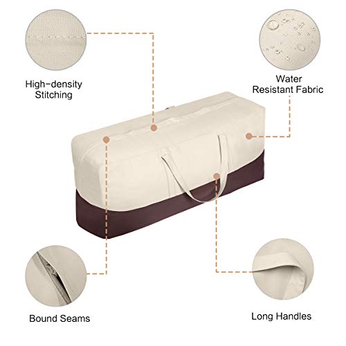 Vailge Patio Cushion/Cover Storage Bag Waterproof Outdoor Patio Furniture Seat Rectanglar Cushions Storage Bag, Zippered Protective Patio Cover Carrying Bag with Handles - Oversized,Beige & Brown