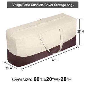 Vailge Patio Cushion/Cover Storage Bag Waterproof Outdoor Patio Furniture Seat Rectanglar Cushions Storage Bag, Zippered Protective Patio Cover Carrying Bag with Handles - Oversized,Beige & Brown