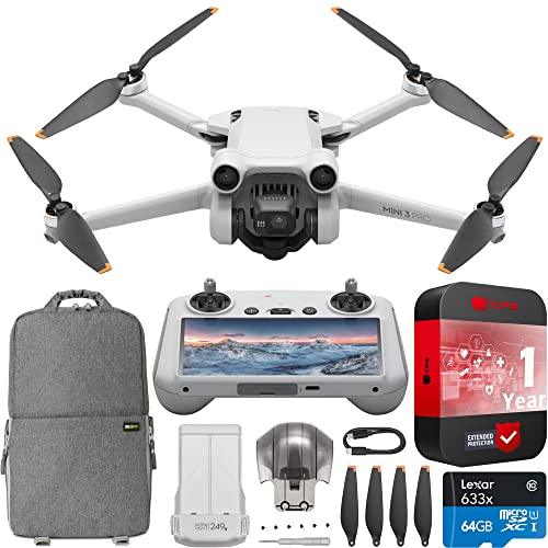 DJI Mini 3 Pro Camera Drone Quadcopter with RC Smart Remote Controller CP.MA.00000492.02 with 4K Video, 48MP Photo, Extended Protection Bundle with Deco Gear Backpack + FPV VR Viewer Pilot Headset