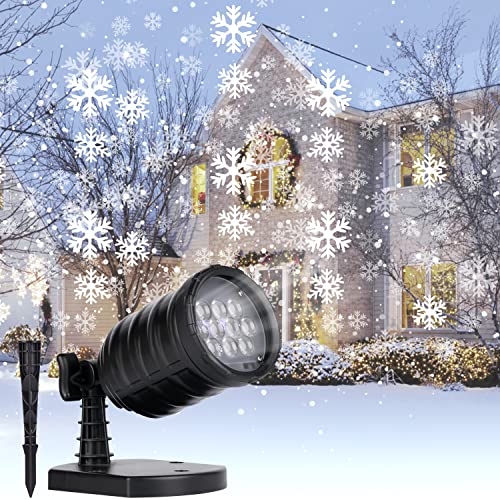 Christmas Snowflake Projector Lights Outdoor, Led Snowfall Show Lights Waterproof Landscape Decorative Christmas Lights Lighting for Xmas Holiday Party Garden Patio Indoor Home Decoration Show