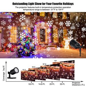 Christmas Snowflake Projector Lights Outdoor, Led Snowfall Show Lights Waterproof Landscape Decorative Christmas Lights Lighting for Xmas Holiday Party Garden Patio Indoor Home Decoration Show