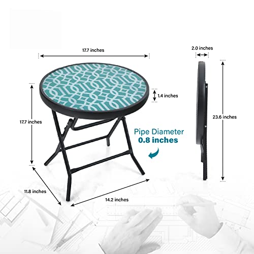 Captiva Designs Outdoor Side Tables-Foldable Patio Side Table with Tempered Glass Table Top and High-Strength Thickened Iron Pipe Bracket for Living Room,Sofa,Bedroom and Garden,1 Pack,Green