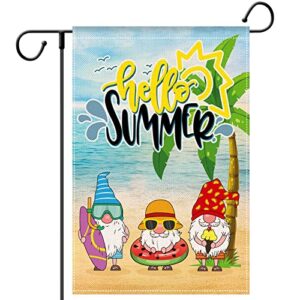 pinknoke hello summer garden flag beach gnomes small 12.5×18 inch vertical double sided seasonal welcome yard flag outdoor decor (garden size / 12.5 x 18 inch)