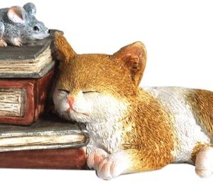 Top Collection Enchanted Story Garden Kitten Napping on Books Trinket Box and Ring Holder Outdoor Decor