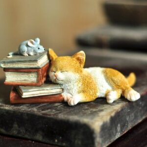 Top Collection Enchanted Story Garden Kitten Napping on Books Trinket Box and Ring Holder Outdoor Decor