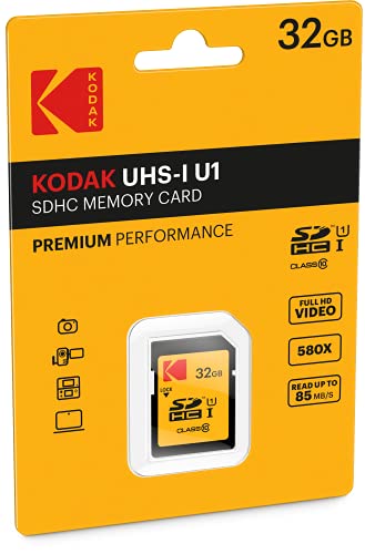 KODAK 32 GB Class 10 UHS-I U1 SDHC/XC Premium Performance Memory Card, for Full HD Video Recording and High-Resolution Pictures, Compatible with All Devices Supporting SDHC and SDXC Standards