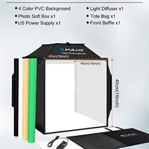 PULUZ Upgrade Light Box & Soft Box, 16"x16" Professional Shooting Tent with 480 LED Lights Photo Studio Light Box Photography with 4 Color PVC Backdrops for Jewelry and Product Photography