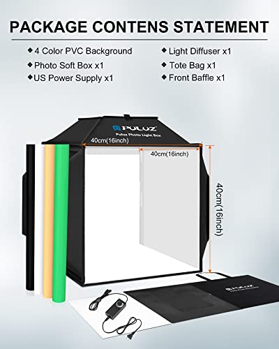 PULUZ Upgrade Light Box & Soft Box, 16"x16" Professional Shooting Tent with 480 LED Lights Photo Studio Light Box Photography with 4 Color PVC Backdrops for Jewelry and Product Photography