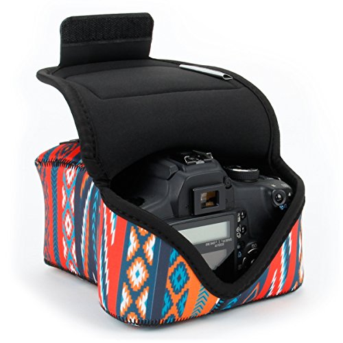 USA GEAR DSLR Camera Sleeve with Neoprene Protection, Holster Belt Loop and Accessory Storage - Compatible with Canon EOS Rebel T7, T8, SL3, R7, Nikon D3400, Pentax K-70 and Many More (Southwest)