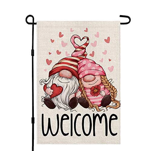 CROWNED BEAUTY Valentines Day Garden Flag 12×18 Inch Double Sided for Outside Love Gnomes Vertical Farmhouse Rustic Seasonal Holiday Yard Decoration CF340-12