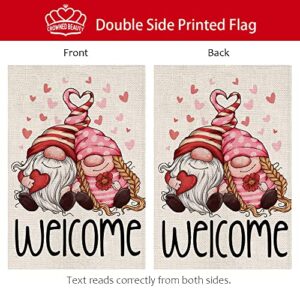 CROWNED BEAUTY Valentines Day Garden Flag 12×18 Inch Double Sided for Outside Love Gnomes Vertical Farmhouse Rustic Seasonal Holiday Yard Decoration CF340-12