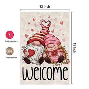 CROWNED BEAUTY Valentines Day Garden Flag 12×18 Inch Double Sided for Outside Love Gnomes Vertical Farmhouse Rustic Seasonal Holiday Yard Decoration CF340-12