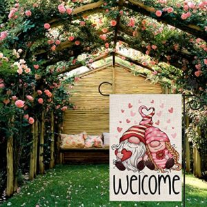 CROWNED BEAUTY Valentines Day Garden Flag 12×18 Inch Double Sided for Outside Love Gnomes Vertical Farmhouse Rustic Seasonal Holiday Yard Decoration CF340-12