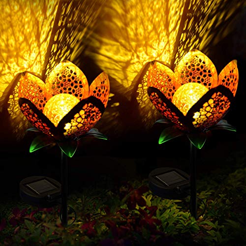 Ydecor 2 Pack Solar Lights Outdoor Pathway Crackle Glass Globe Metal Stake Lights,Garden Lights Solar Powered Flower Shape for Lawn,Patio,Courtyard