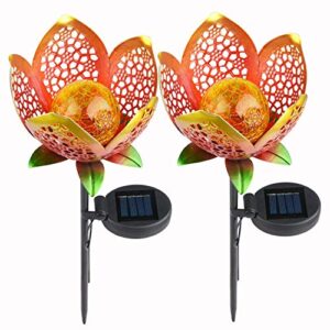 Ydecor 2 Pack Solar Lights Outdoor Pathway Crackle Glass Globe Metal Stake Lights,Garden Lights Solar Powered Flower Shape for Lawn,Patio,Courtyard