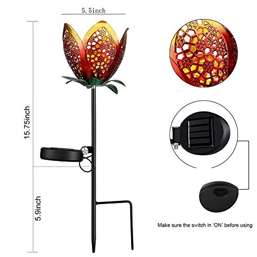 Ydecor 2 Pack Solar Lights Outdoor Pathway Crackle Glass Globe Metal Stake Lights,Garden Lights Solar Powered Flower Shape for Lawn,Patio,Courtyard