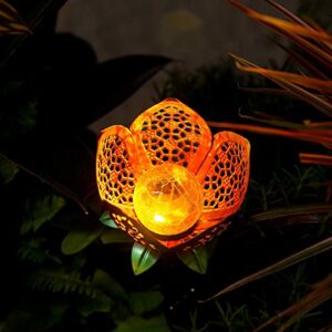 Ydecor 2 Pack Solar Lights Outdoor Pathway Crackle Glass Globe Metal Stake Lights,Garden Lights Solar Powered Flower Shape for Lawn,Patio,Courtyard