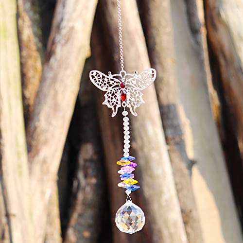 Clear Glass Crystal Ball Prism Pendant, Butterfly Crystal Suncatcher Hanging Crystals Ornament Rainbow Maker for Window Garden Decor, Gifts for Valentine's Day, Mother's Day, Wedding, Women, Mom