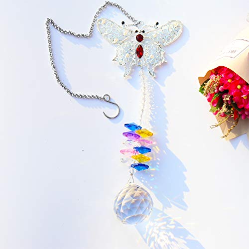 Clear Glass Crystal Ball Prism Pendant, Butterfly Crystal Suncatcher Hanging Crystals Ornament Rainbow Maker for Window Garden Decor, Gifts for Valentine's Day, Mother's Day, Wedding, Women, Mom