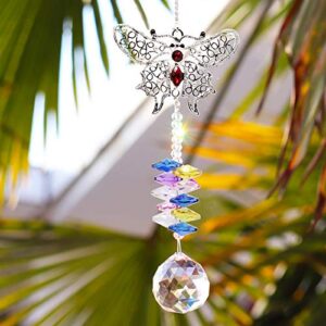 Clear Glass Crystal Ball Prism Pendant, Butterfly Crystal Suncatcher Hanging Crystals Ornament Rainbow Maker for Window Garden Decor, Gifts for Valentine's Day, Mother's Day, Wedding, Women, Mom