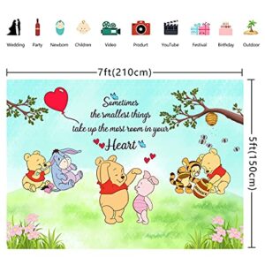 DMJ Cartoon Little Bear Backdrop for Baby Boys Girls Birthday Party Classic Bear and Its Friends Photography Background Cake Table Decoration Background 7x5ft