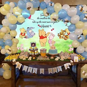 DMJ Cartoon Little Bear Backdrop for Baby Boys Girls Birthday Party Classic Bear and Its Friends Photography Background Cake Table Decoration Background 7x5ft