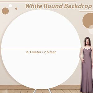 Round Backdrop Cover Polyester Pure Circle Photography Background Round Stand Photo Backdrop Cloth for Birthday Party Decorations (White,7.5 Ft)