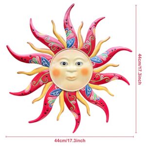 Daogtc Metal Sun Wall Art Decor-17.3 inches Rustic Retro Metal Sun Hanging Decoration for Indoor Outdoor,Metal Sun Art Sculpture for Home Garden Farmhouse Yard Patio Fence Living Room Bedroom(Red)