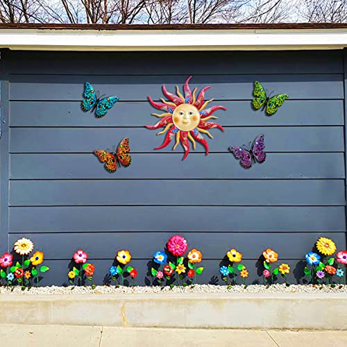 Daogtc Metal Sun Wall Art Decor-17.3 inches Rustic Retro Metal Sun Hanging Decoration for Indoor Outdoor,Metal Sun Art Sculpture for Home Garden Farmhouse Yard Patio Fence Living Room Bedroom(Red)