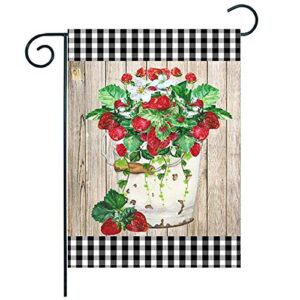 floral garden flags 12.5 x 18 inch, zepolu farmhouse red flower vertical double sided outdoor yard flags, black white buffalo check plaid flag for all seasons home patio lawn porch decor