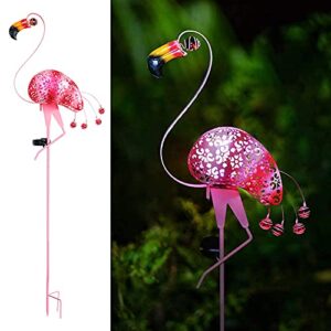 easybuy 42.5″ garden solar light flamingo outdoor crackle glass decorative lights path landscape waterproof decor outside backyard yard patio lights outdoor yard decorations flamingo gifts